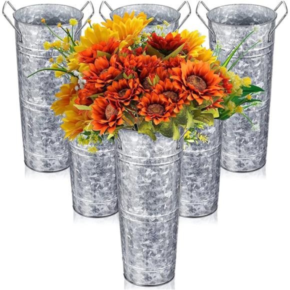 Accents | 6 Pcs Galvanized Metal Vase With Handles 1378 Inch Rustic ...